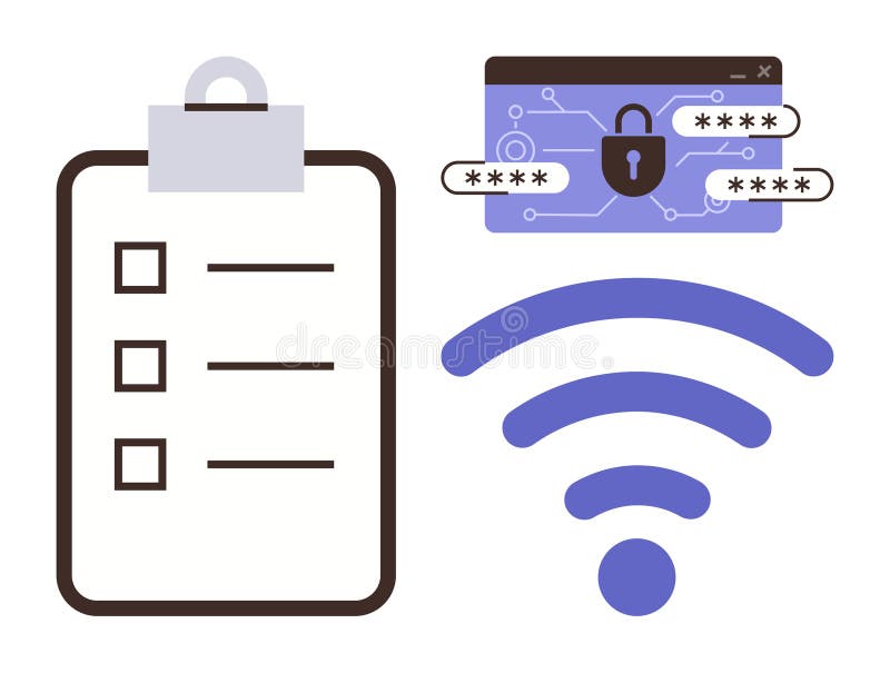 Data Security Checklist with Encryption and Wireless Connectivity Concept Stock Illustration ...