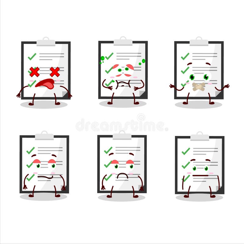 Checklist Cartoon Character with Various Types of Business Emoticons ...