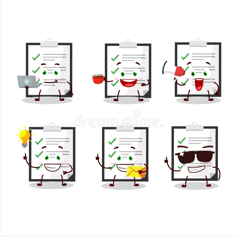 Clipboard with Checklist Cartoon Character with Various Types of ...