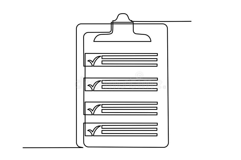 Clipboard with Checklist. Continuous Line One Drawing Stock Vector ...