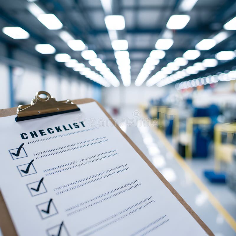 Clipboard Checklist Foregrounds Bright Industrial Workspace with ...