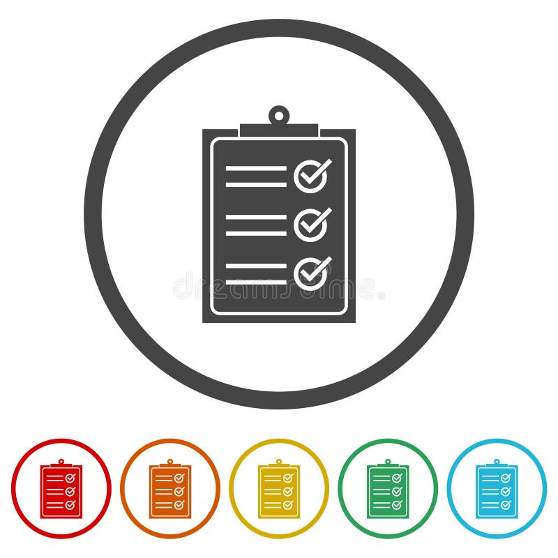 Clipboard with Checklist Icon. Set Icons in Color Circle Buttons Stock ...