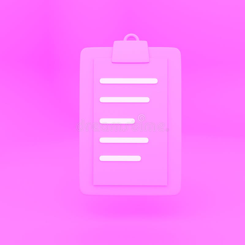 Clipboard Checklist Isolated. 3D Rendering Pink Background Stock ...