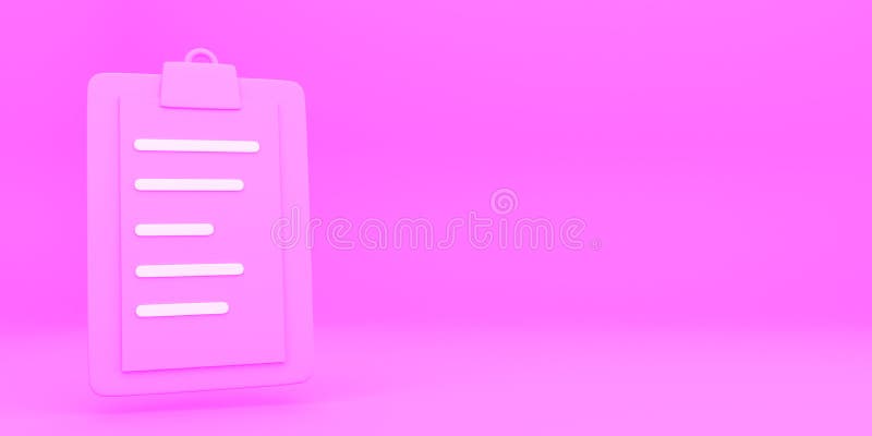Clipboard Checklist Isolated. 3D Rendering Pink Background Stock ...
