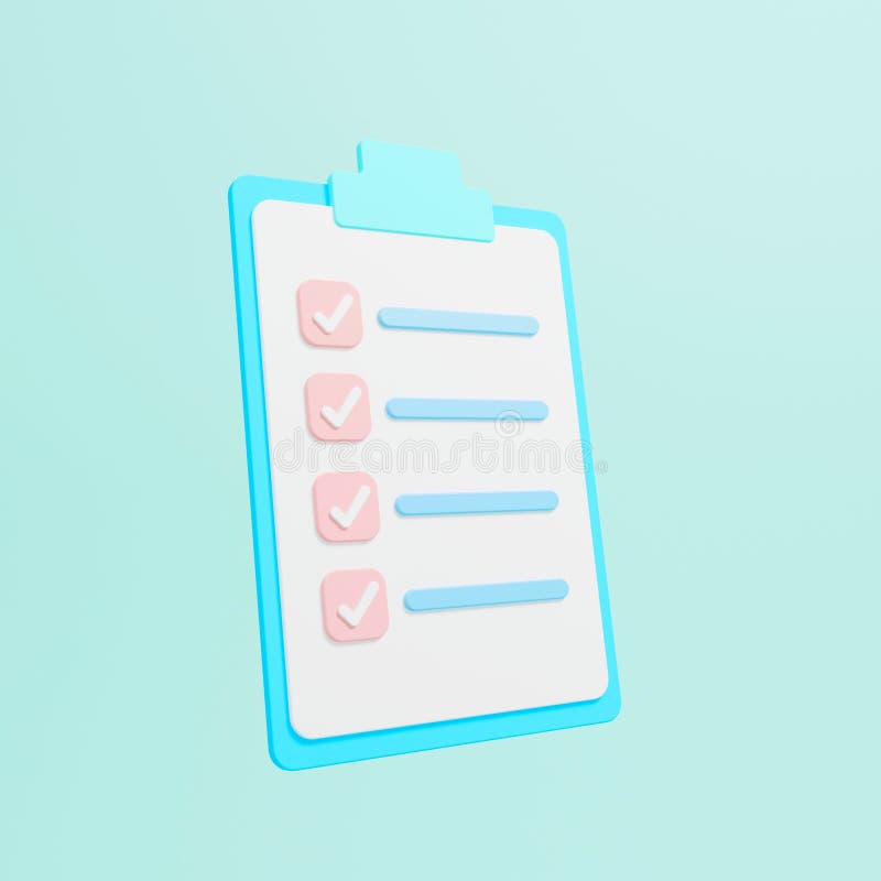 Clipboard with Checklist on Light Blue Background. 3d Illustration ...