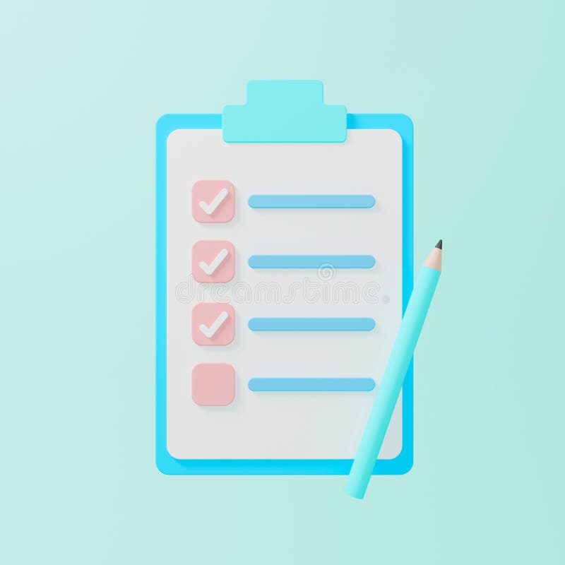 Clipboard with Checklist and Pencil on Light Blue Background Stock ...