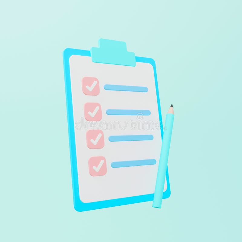 Clipboard with Checklist on Light Blue Background. 3d Illustration ...