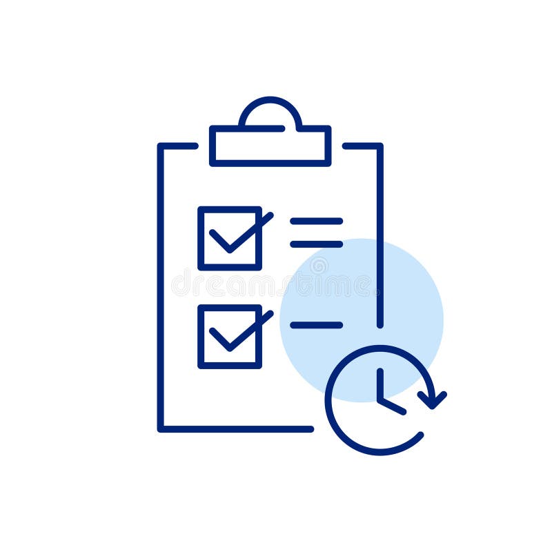 Clipboard with Checkmarks and Clock. Scheduled Events, Project Deadline ...