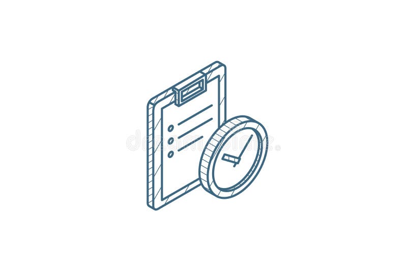 Clipboard and Clock, To-do List Isometric Icon. 3d Line Art Technical ...