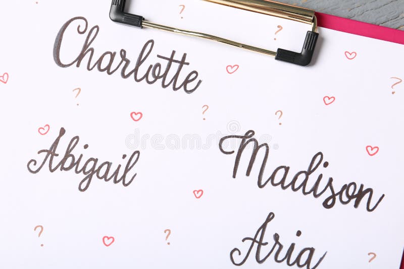 Clipboard with Different Baby Names, Closeup View Stock Photo - Image ...