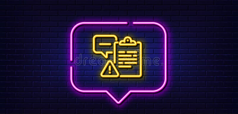 Clipboard Document Line Icon. Attention Task Sign. Neon Light Speech ...