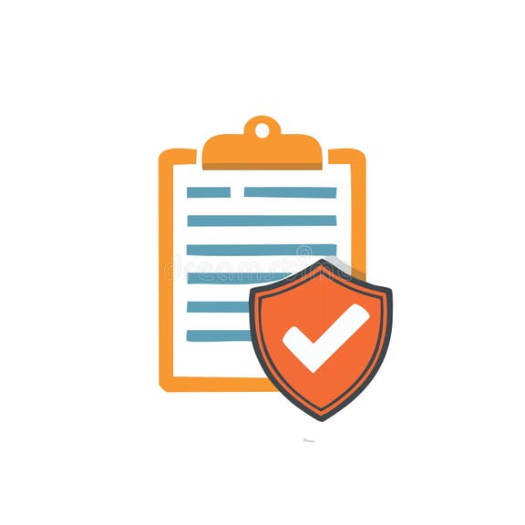 Clipboard Document with Orange Security Shield and White Checkmark Symbolizing Policy Approval ...