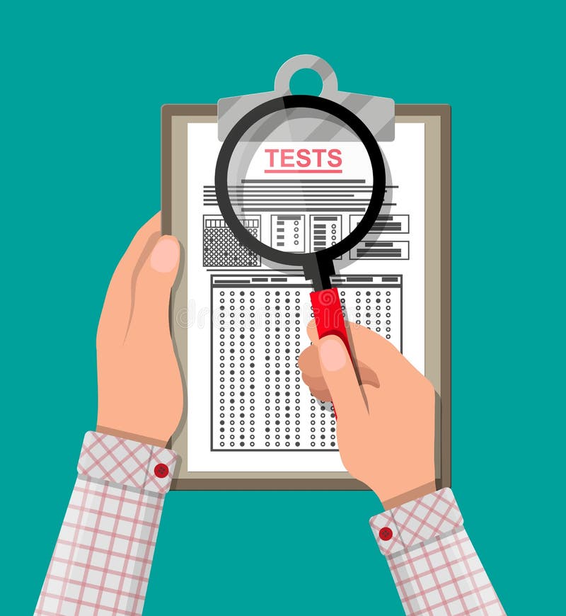 Clipboard with Exam Test Answer Sheet in Hand Stock Vector ...