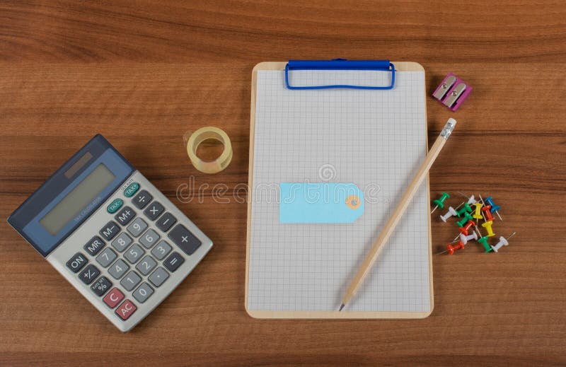 Clipboard in Flat Lay Still on Wooden Board Stock Photo - Image of ...
