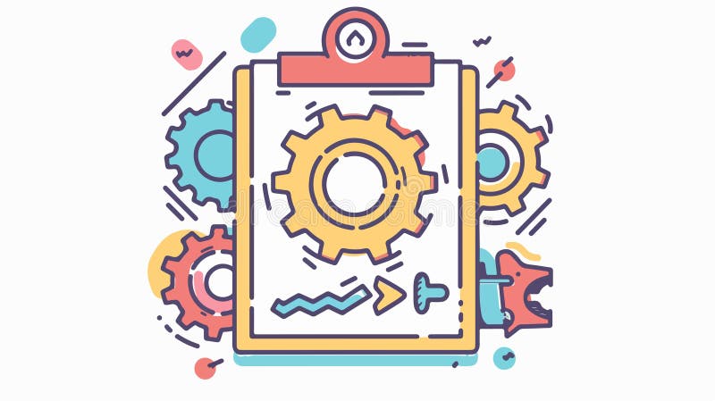 Clipboard Gear Outline Vector Illustration for Professionals Stock ...