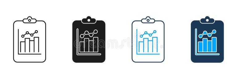 Clipboard with Graph Line and Solid Icon Set. Data Analysis, Business ...