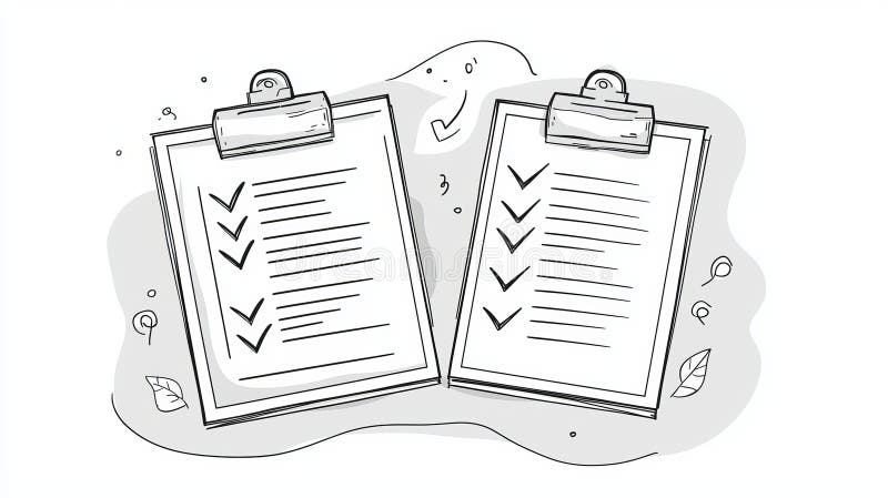 The Clipboard Has a Checklist. the Drawing is Continuous Line One Stock ...