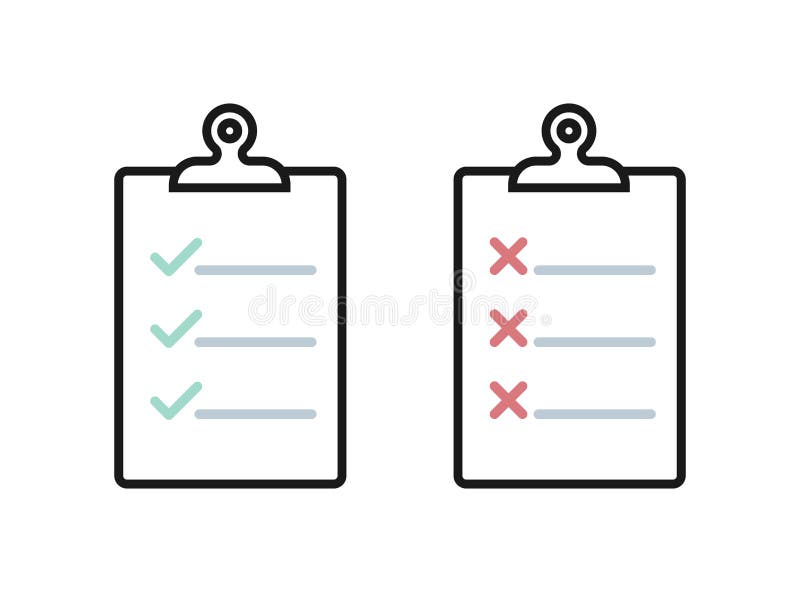 Clipboard Icon Set. Check Mark and Cross Mark on Check List. Vector ...