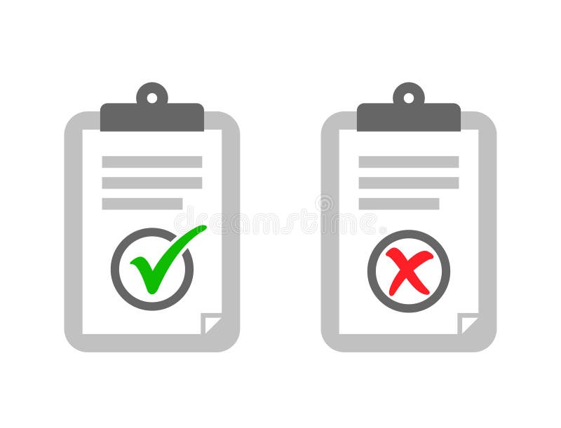 Clipboard Icon Set Tick Check Cross Mark Stock Vector - Illustration of ...