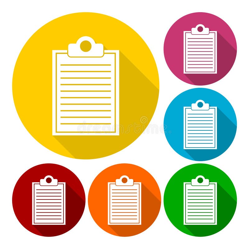 Clipboard Icons Set with Long Shadow Stock Illustration - Illustration ...