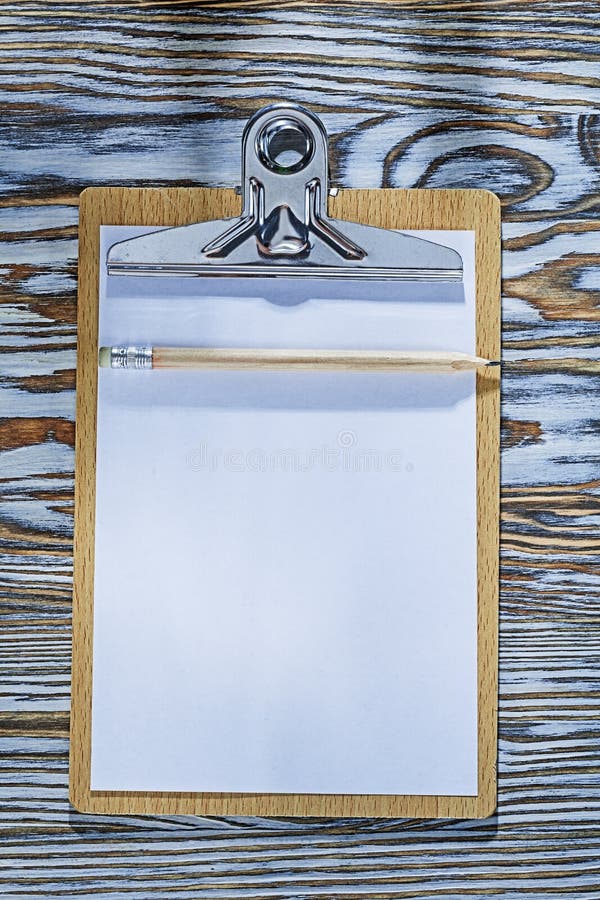 Clipboard Paper Pencil on Wooden Board Stock Image - Image of writing ...