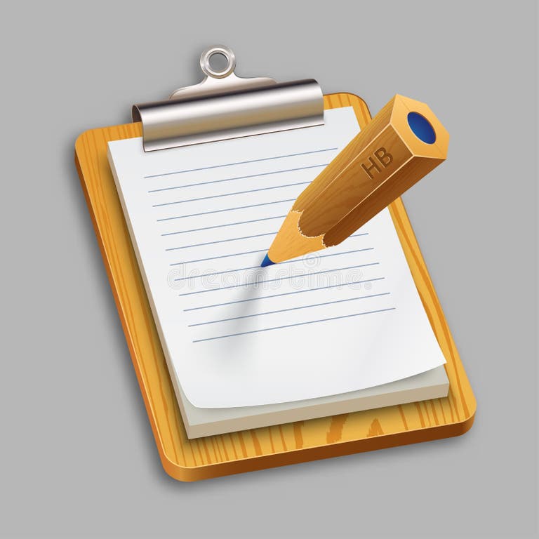 Clipboard with Paper Sheet and Pencil Stock Illustration - Illustration ...