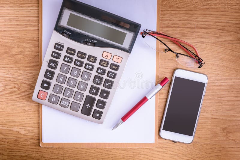 Clipboard with a Pen and Calculator, Eyeglasses Stock Photo - Image of ...