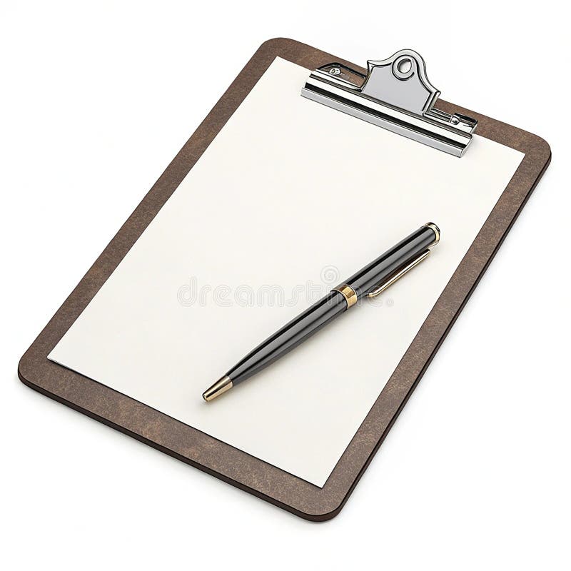 Clipboard with Pen Clipped on White Background Stock Illustration ...