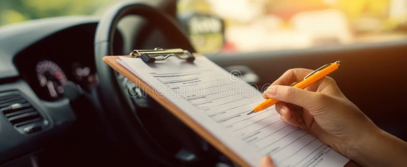 The Clipboard and Pen Ready for Vehicle Documentation in a Modern Car ...