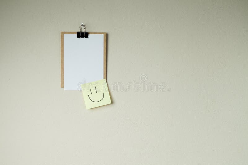 Clipboard with Post it Notes and Smile on the Wall. Stock Photo - Image ...