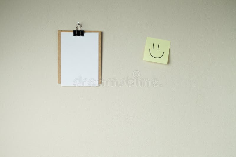 Clipboard with Post it Notes and Smile on the Wall. Stock Photo - Image ...