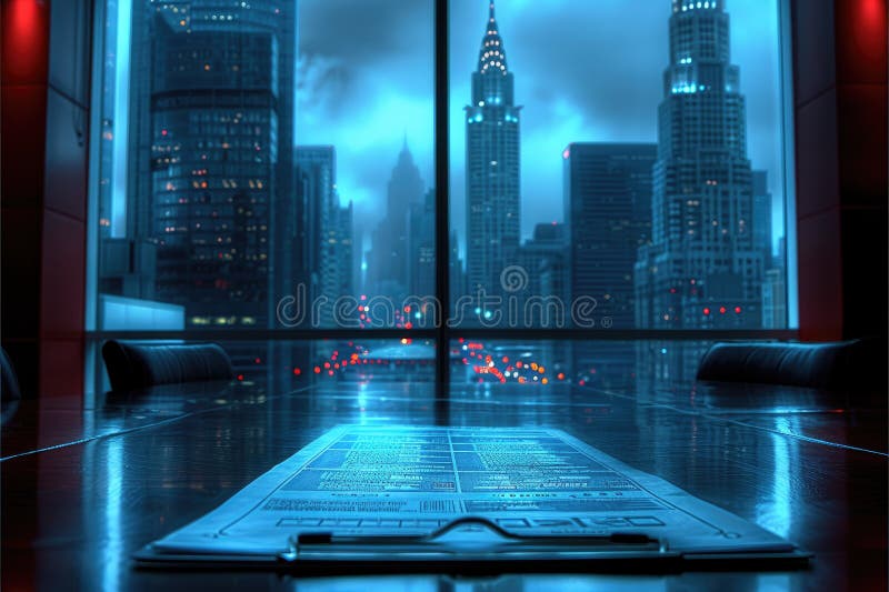 Night Cityscape View from Office Window, Illuminated Skyscrapers Stock ...