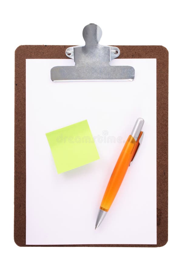 Clipboard, sticker and pen stock photo. Image of isolated - 35694254