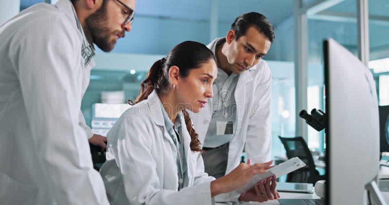 Clipboard, Technology and Team of Scientists in Laboratory for DNA ...