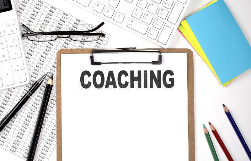Clipboard with Text COACHING and Keyboard and Chart on White Background ...