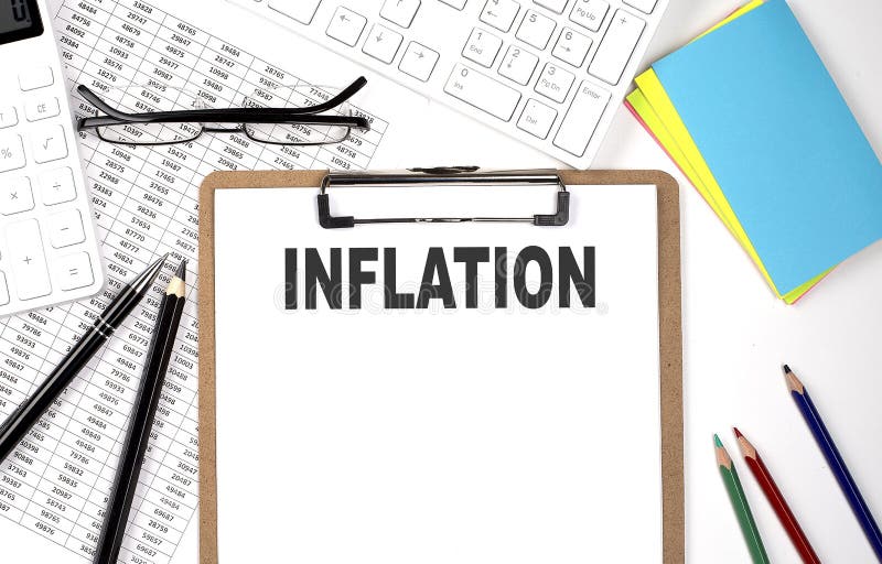 Clipboard with Text INFLATION Keyboard and Chart on White Background ...