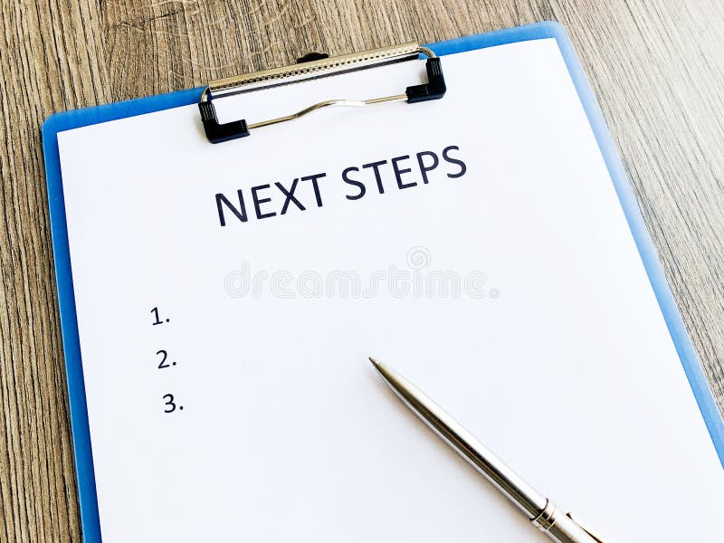 Clipboard with Text Next Step on Wood Desk. Stock Image - Image of ...