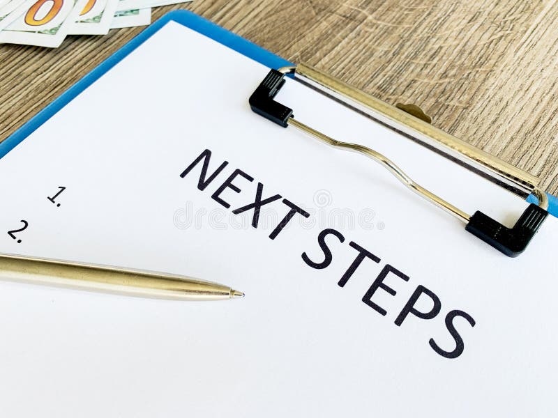Clipboard with Text Next Step on Wood Desk. Stock Photo - Image of ...