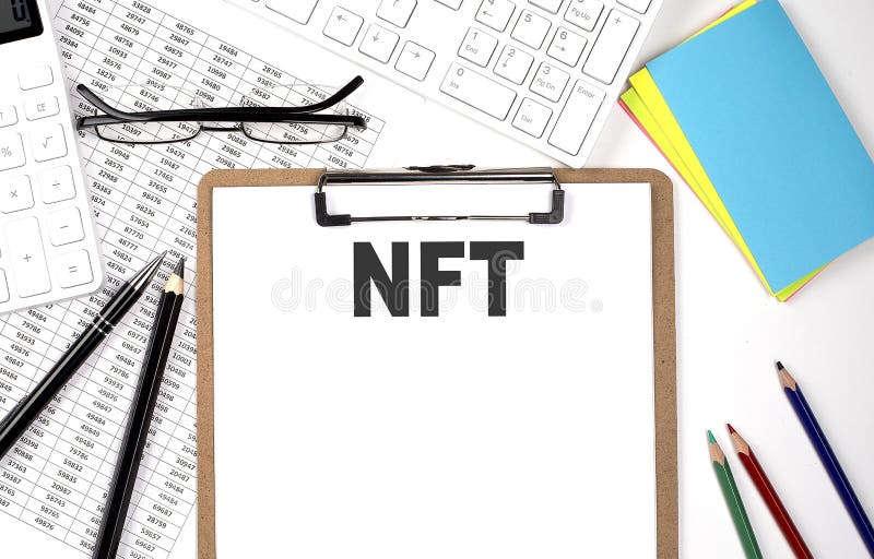 Clipboard with Text NFT and Keyboard and Chart on White Background ...