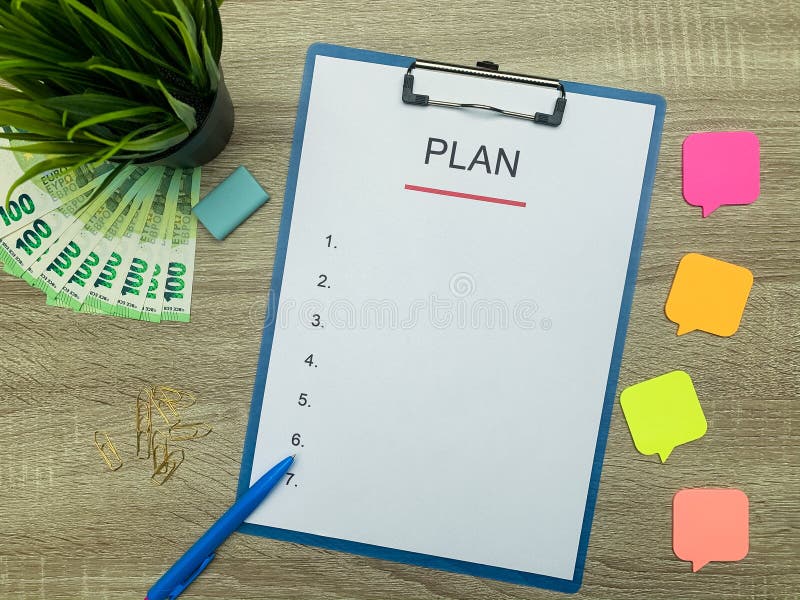 Clipboard with Text Plan on Wood Desk. Stock Photo - Image of work ...