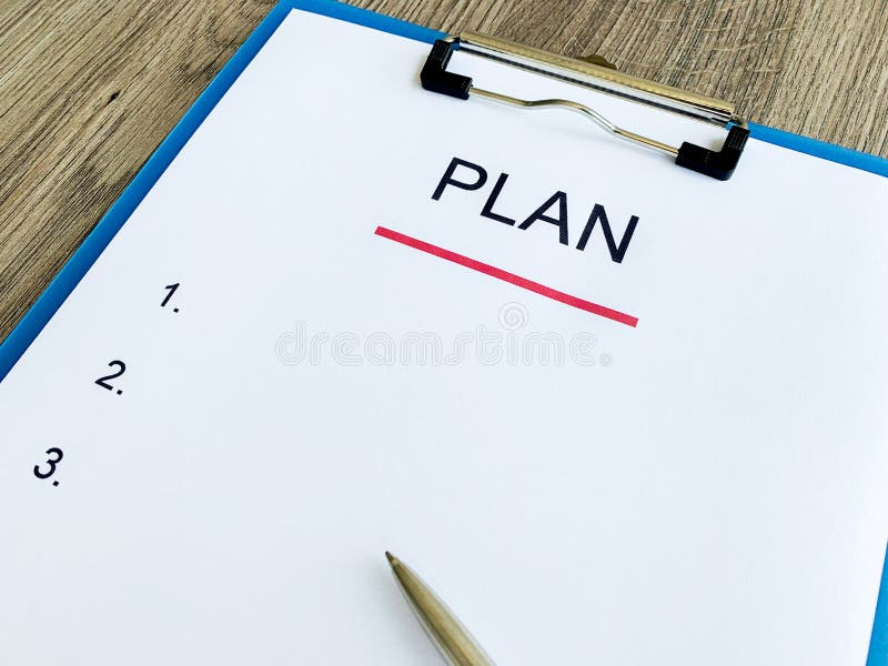 Clipboard with Text Plan on Wood Desk. Stock Photo - Image of ...