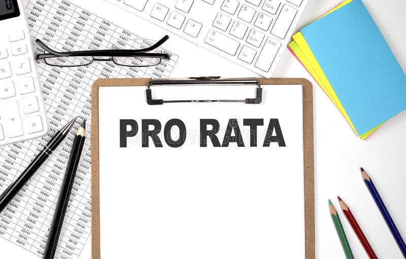 Clipboard with Text PRO RATA and Keyboard and Chart on White Background ...