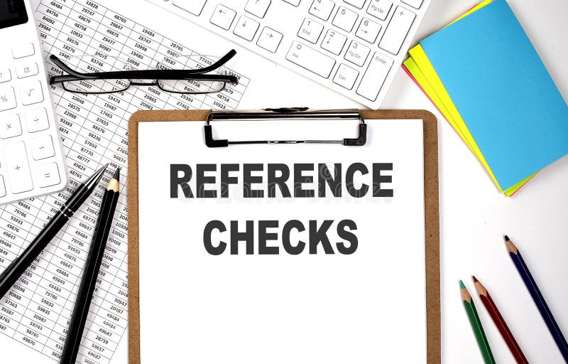 Clipboard with Text REFERENCE CHECKS and Keyboard and Chart on White ...