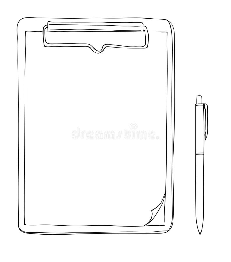 Clipboard Top View Note Paper Hand Drawn Line Art Vector Illustration ...