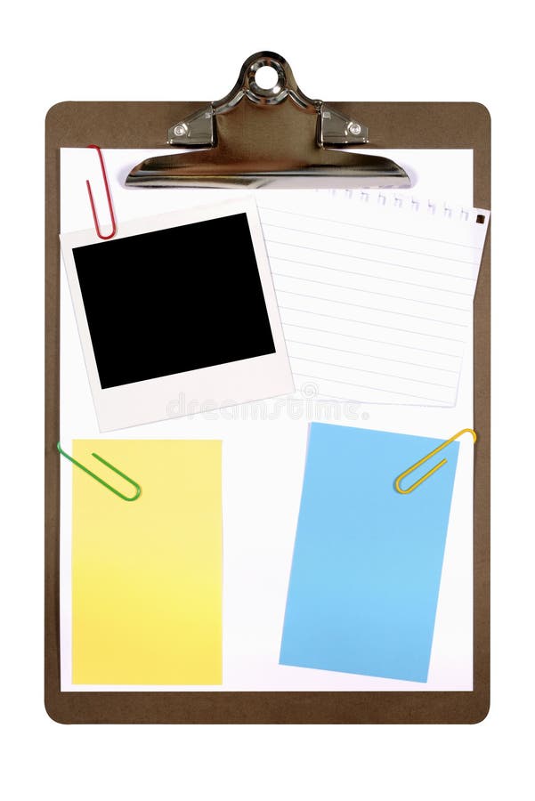 Clipboard with Polaroid Photo Frame, Torn Notepaper and Various Post-it ...
