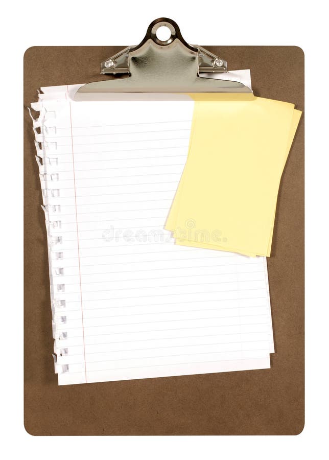 Clipboard, Balnk Paper, Yellow Post-it Style Sticky Notes Isolated on ...