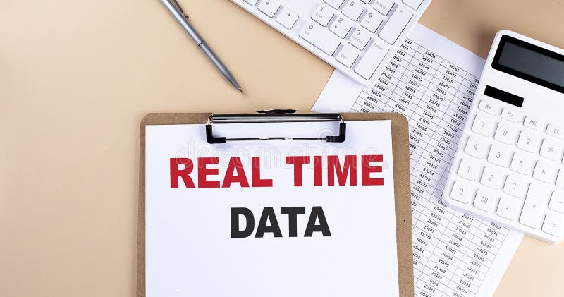 Clipboard with White Blank Paper Text REAL TIME DATA , Keyboard ...