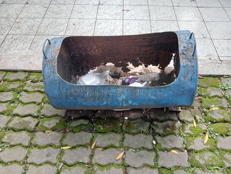 Blue Color Drums Trash Cans in the Park. Stock Photo - Image of forest ...