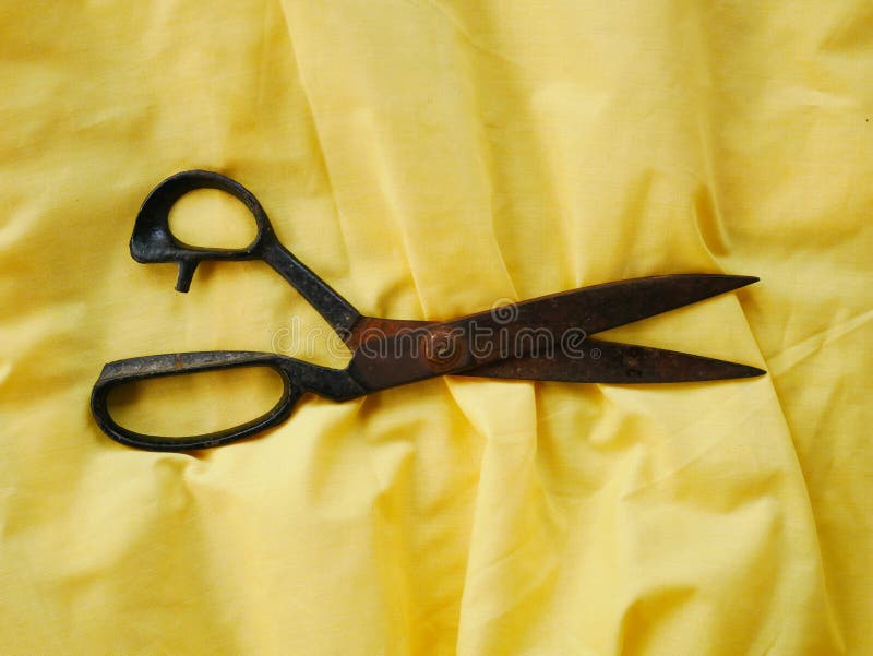 Old Scissors on Yellow Silk Background Editorial Stock Photo - Image of ...
