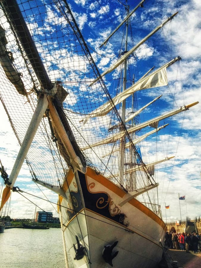 Clipper Ship with Sails Rolled Up Stock Photo - Image of high, england ...